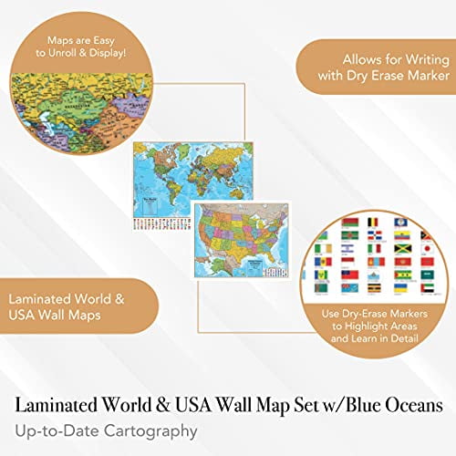 Waypoint Geographic Blue Ocean Series World and USA Wall Map Combo ...