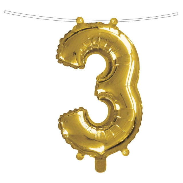 Ways to Celebrate Air-Filled Balloon, Number 3, Golden, 16 inches, 1 ...