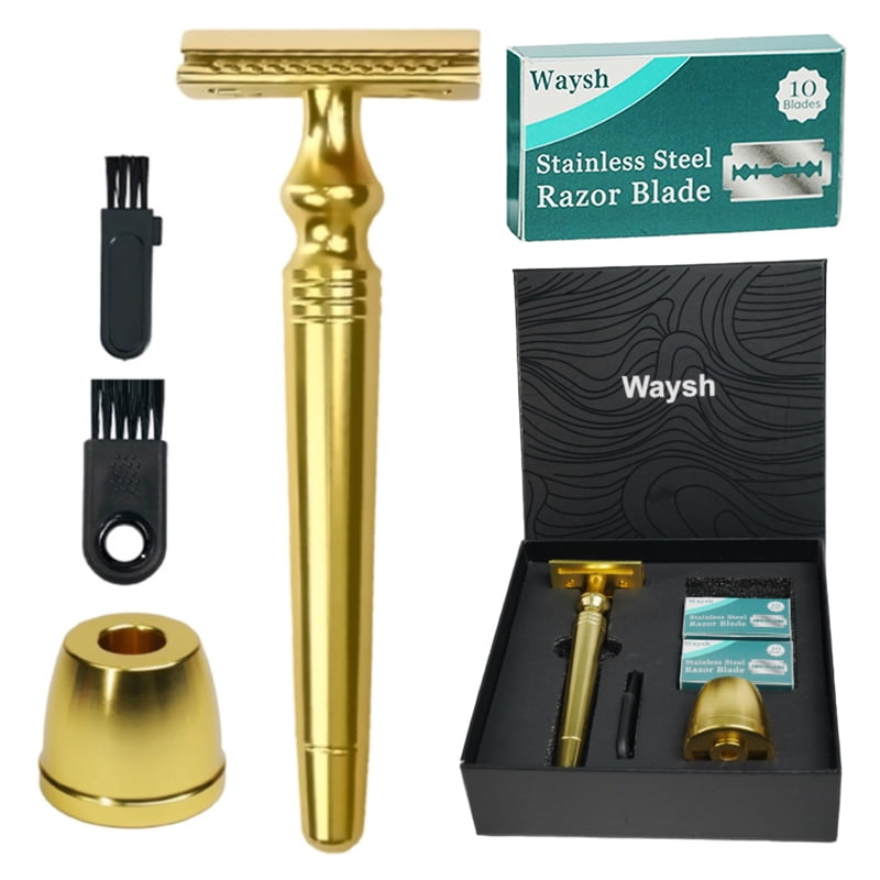 Waysh Manual Razor, 1 Razor, 1 Base, 80 Blades, 2 Brushes, Black Gift ...