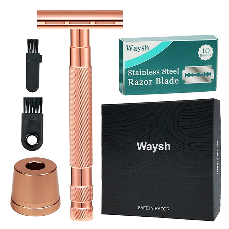 Waysh Safety Razor , 1 Razor , 1 Base, 80 Blades, 2 Brushes, Black Gift ...