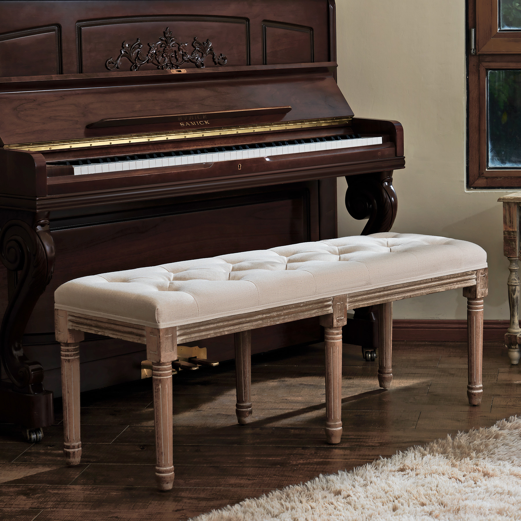 Bonzy Home Upholstered Tufted Storage Bench, 47”French Vintage Entryway ...