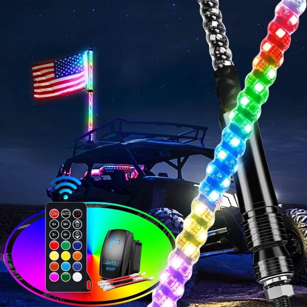 Waywe 1Pcs 3FT LED Whip Light Spiral RGB Chasing RF Remote Durable ...