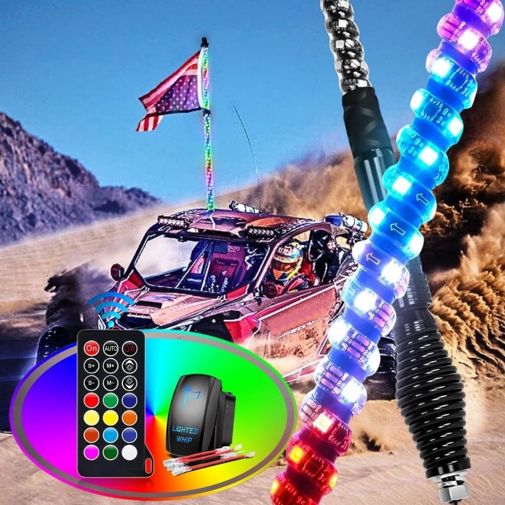 Waywe 1PC 4FT LED Whip Light with Spring Base Spiral RGB Chasing RF ...