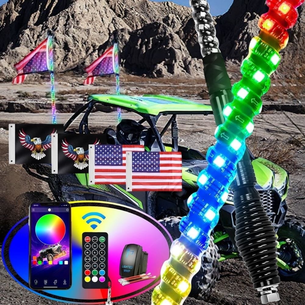 Waywe 2 Pcs 4FT LED Whip Light with Spring Base RGB Lighted Bluetooth ...