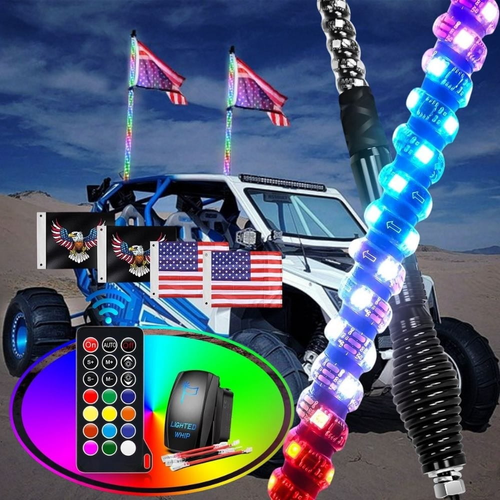 Waywe 2 PCS 5FT LED Whip Light with Spring Base Spiral RGB Chasing RF ...