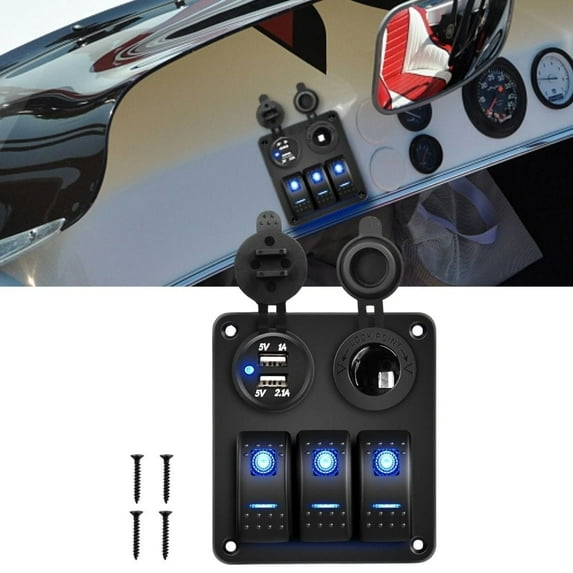 Waywe 3 Gang Rocker Switch Panel with USB Charger and Cigar Lighter 12V ...