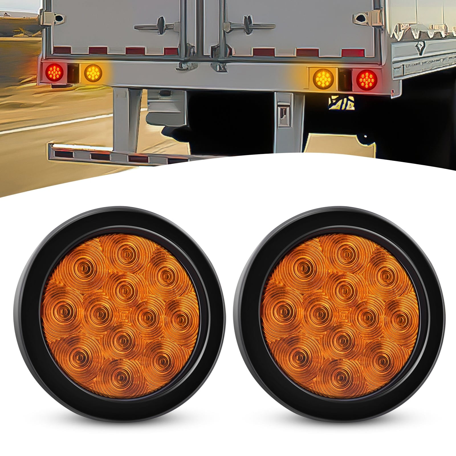Waywe 4 Inch Round Trailer Tail Light 2 PCS 12 LED Amber Turn Signals ...