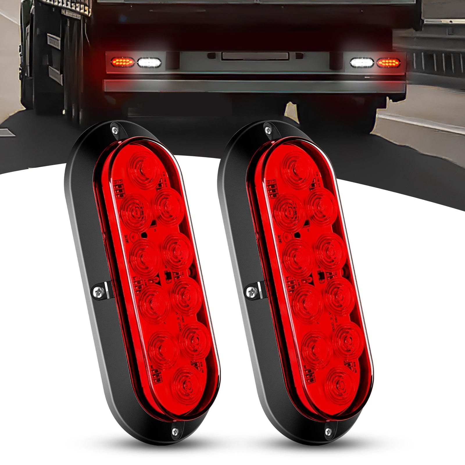 Waywe 6Inch Oval Tail Light 2PCS Red 10LED Brake Stop Turn Signals ...