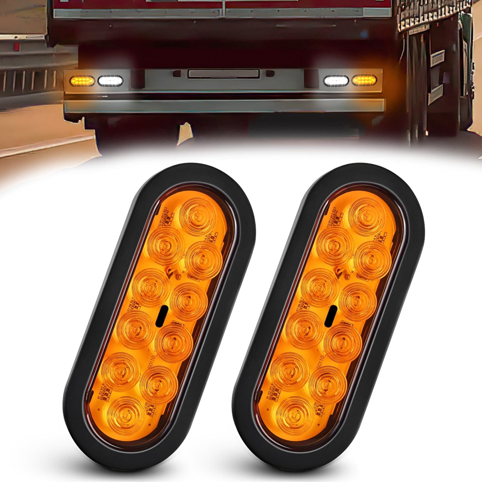 Waywe 6Inch Oval Trailer Tail Light 2PCS 10LED Amber Turn Signals ...