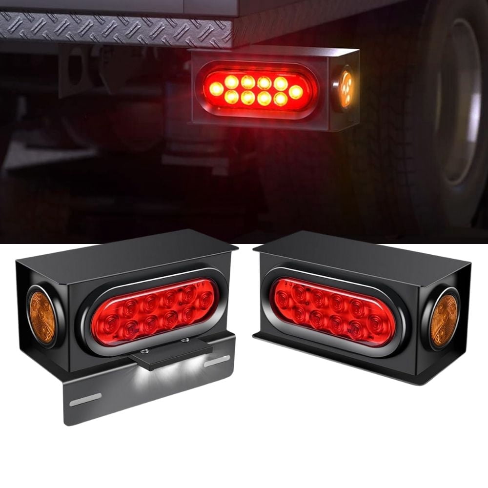Waywe Steel Trailer Light Boxes Housing Kit 2PCS Amber Side Marker Red ...