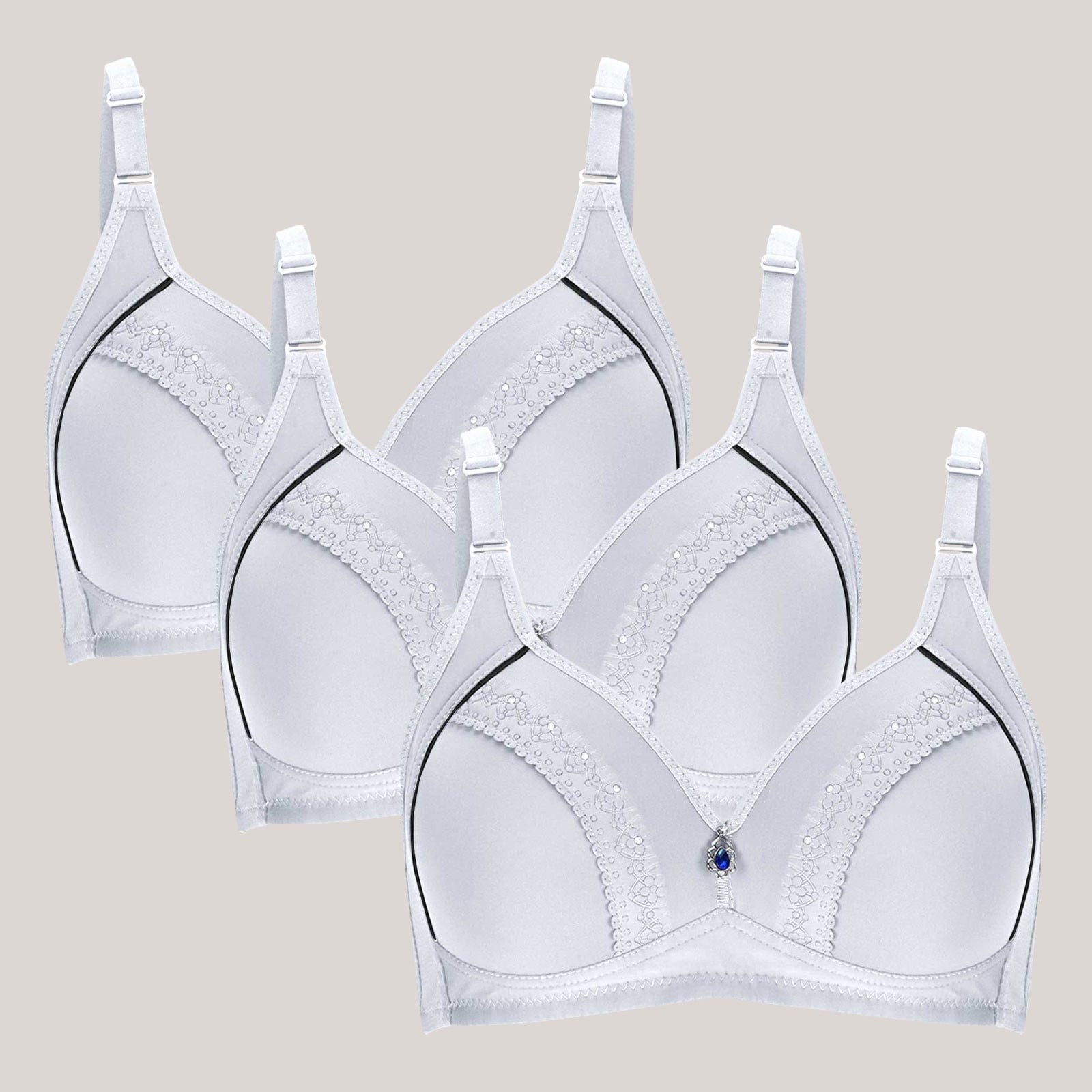 Wayzton 3 PCS Bras for Older Women, Front Closure Bras Plus Size Full ...