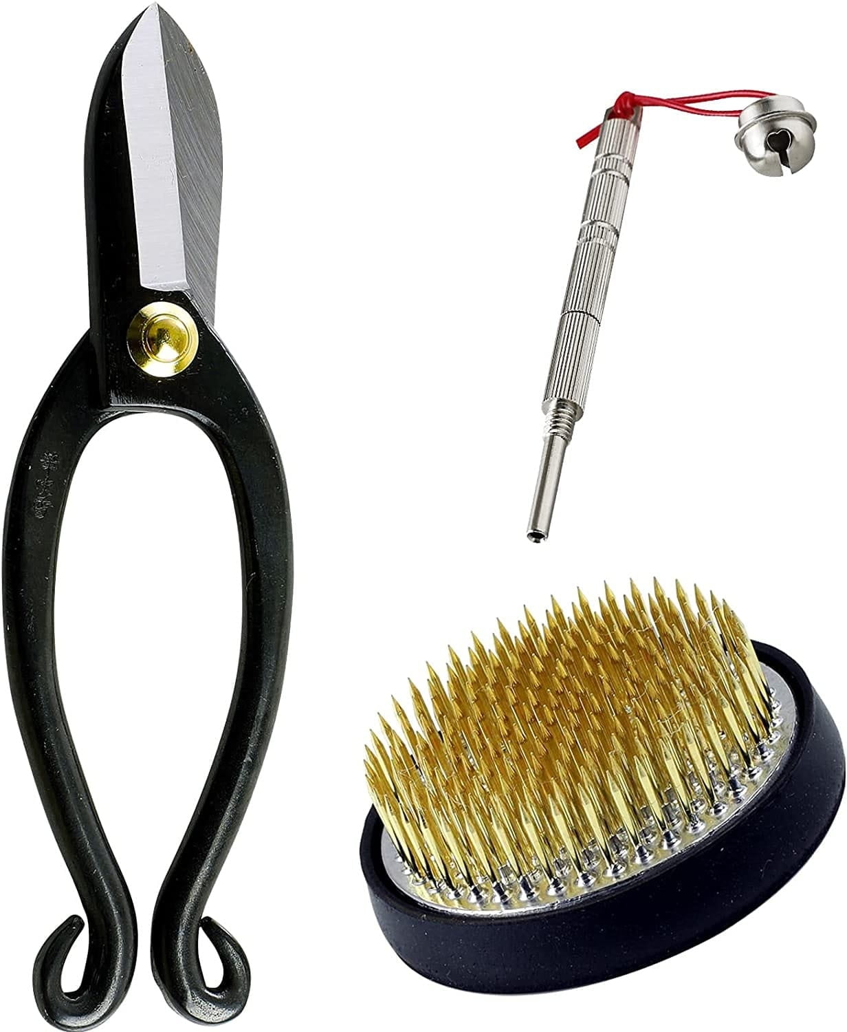 Wazakura Made in Japan Ikebana for Beginners Tool Kit, Ikenobo Scissors, Brass Kenzan Holder ...