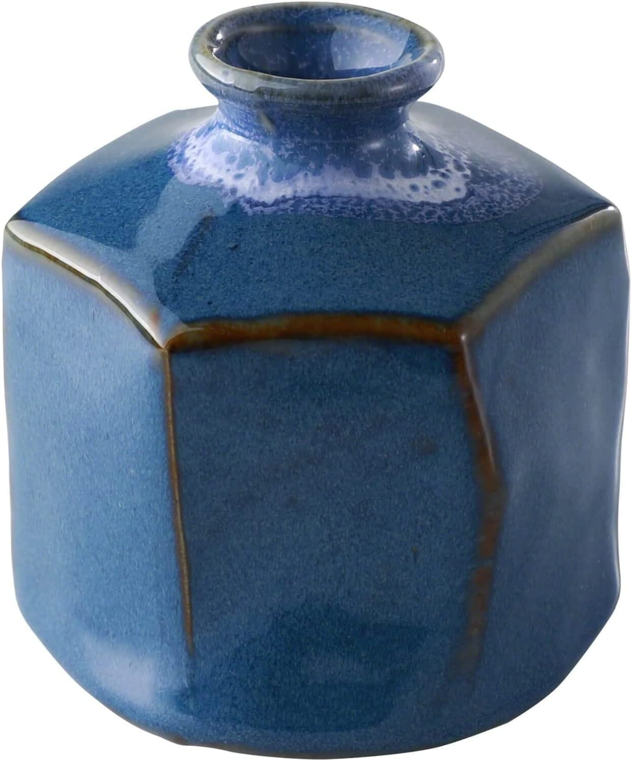Wazakura Minoyaki Ceramic Small Ikebana Flower Bud Vase Hexagon Shaped Blue Made in Japan ...