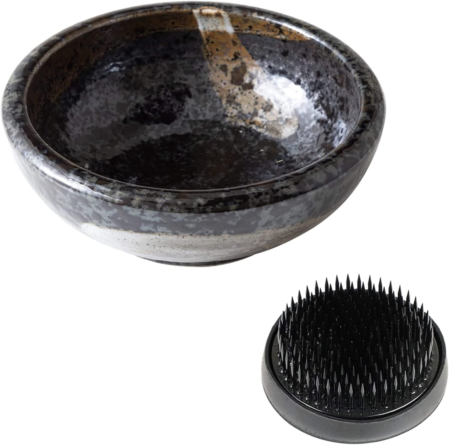 Wazakura Minoyaki Japanese Ikebana Essential Tool Kit with Black Vase + 2" Black Kenzan ...