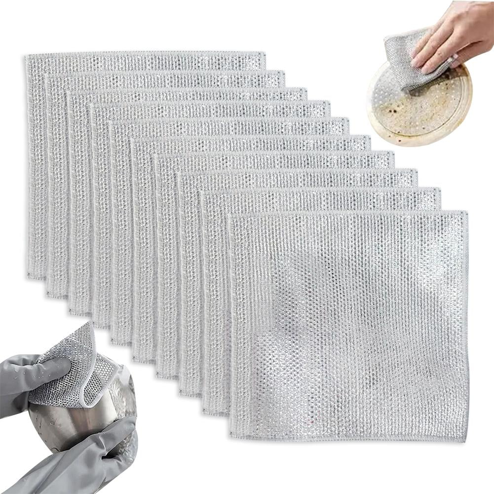 Wbxfbo Silver Wire Composite Sponge Rag 10pcs Silver Wire Dishwashing ...