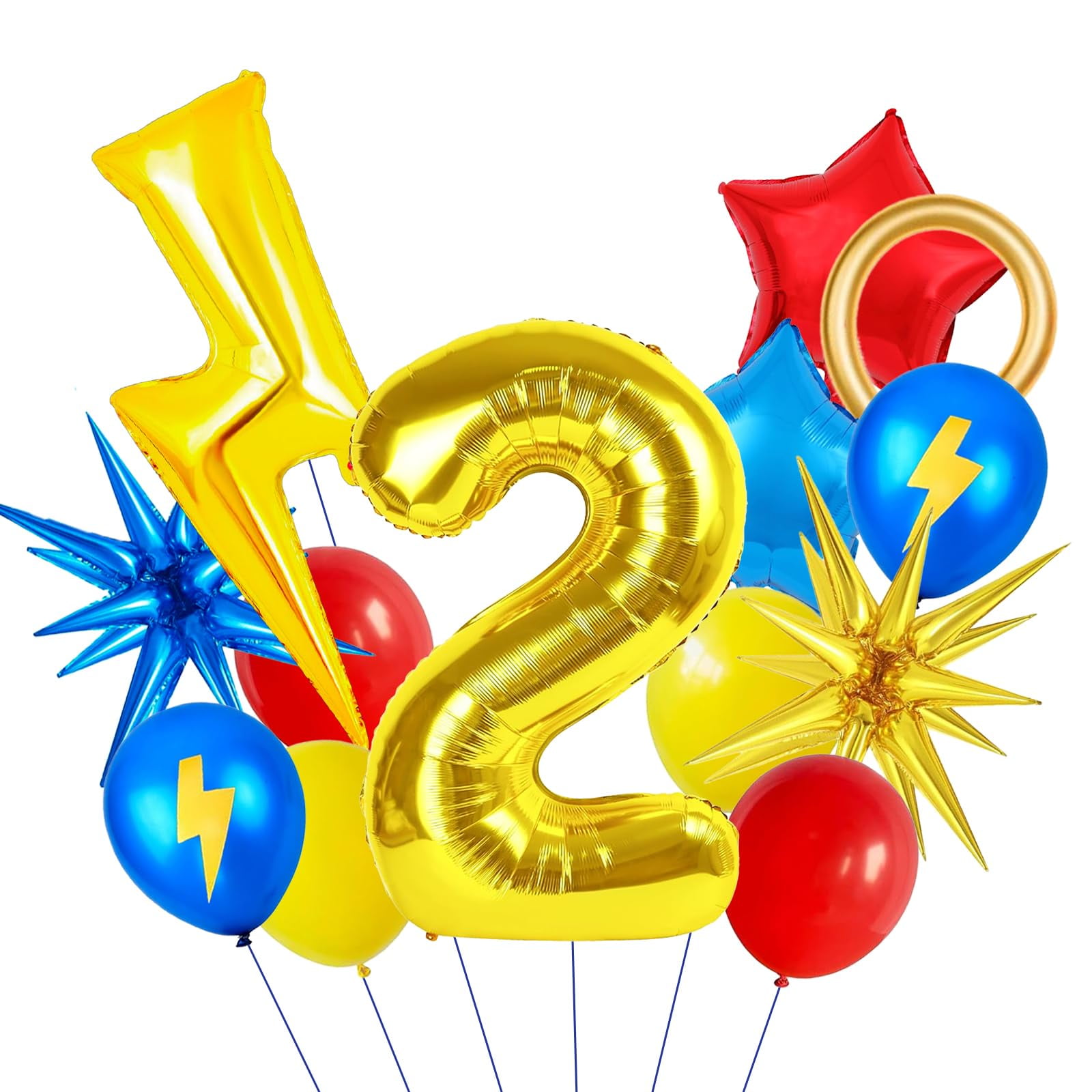 Wclliuchi 2nd Birthday Decorations for Boys, AFN1Gold 2 Balloon Number ...