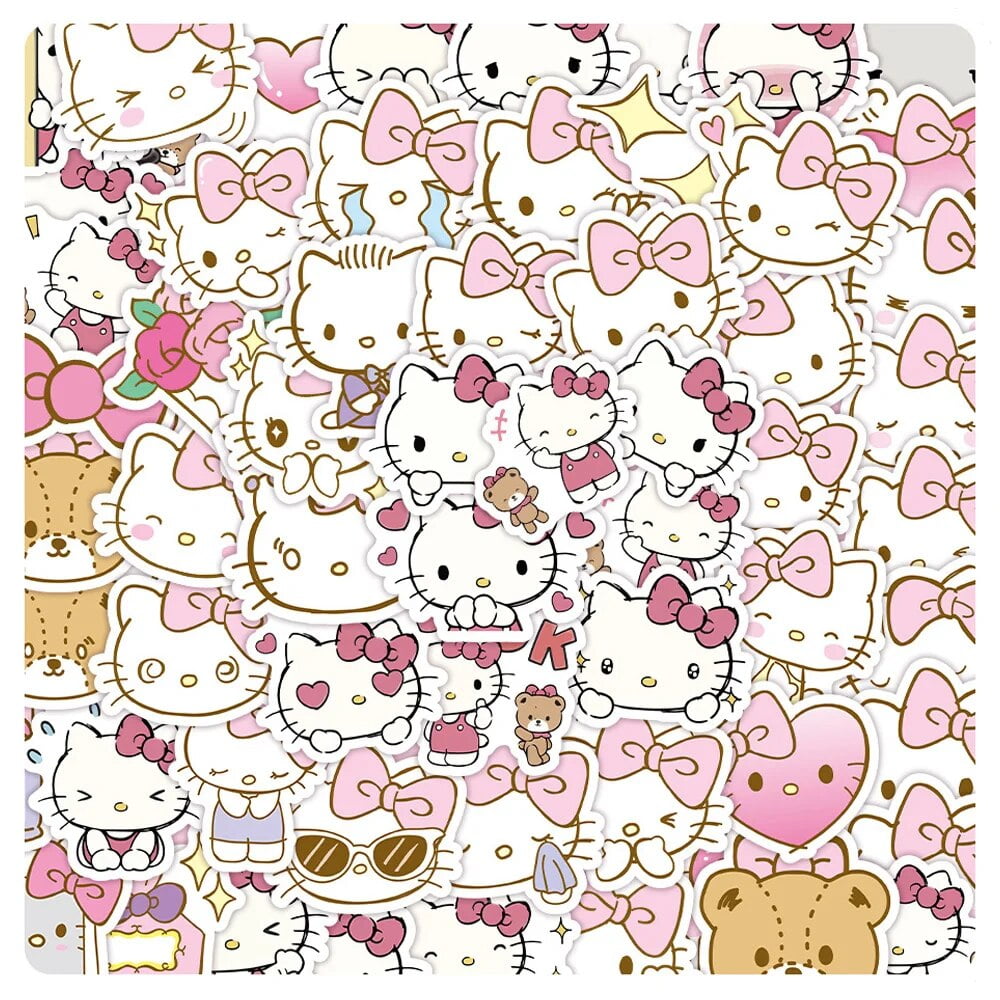 Wdaidj 10/30/60PCs pink cartoon Hello Kitty anime stickers Kawaii girls ...