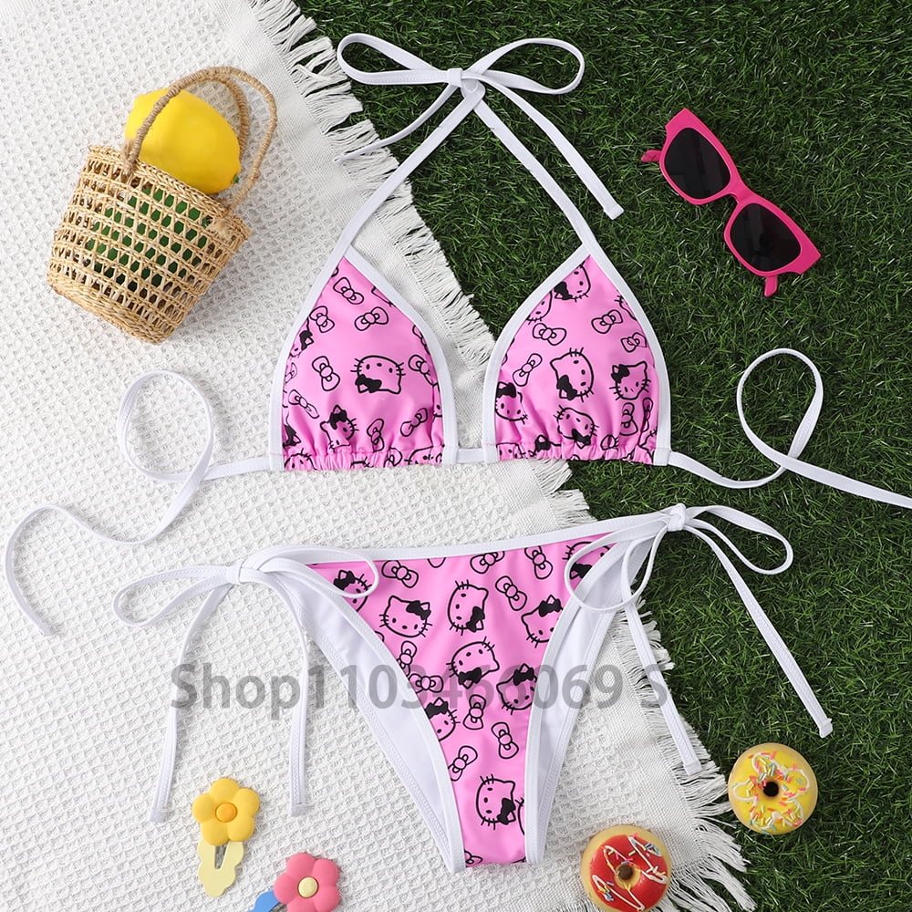 Wdaidj 2024 2PCs new hellokitty pink bikini set cartoon Y2K anime ...