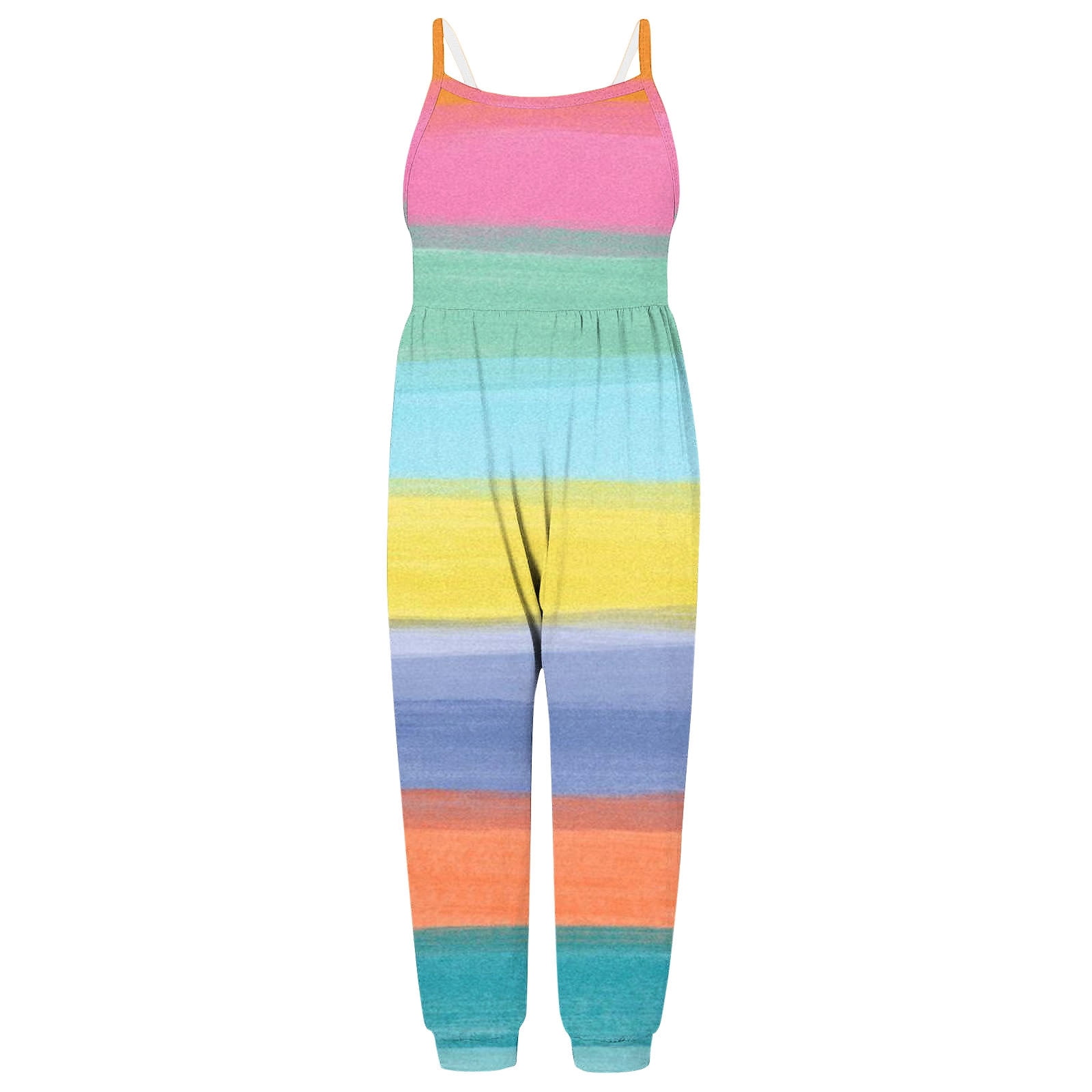 Wdfiry Baby Cute Summer Jumpsuits for Girls Kids Backless Rainbow ...