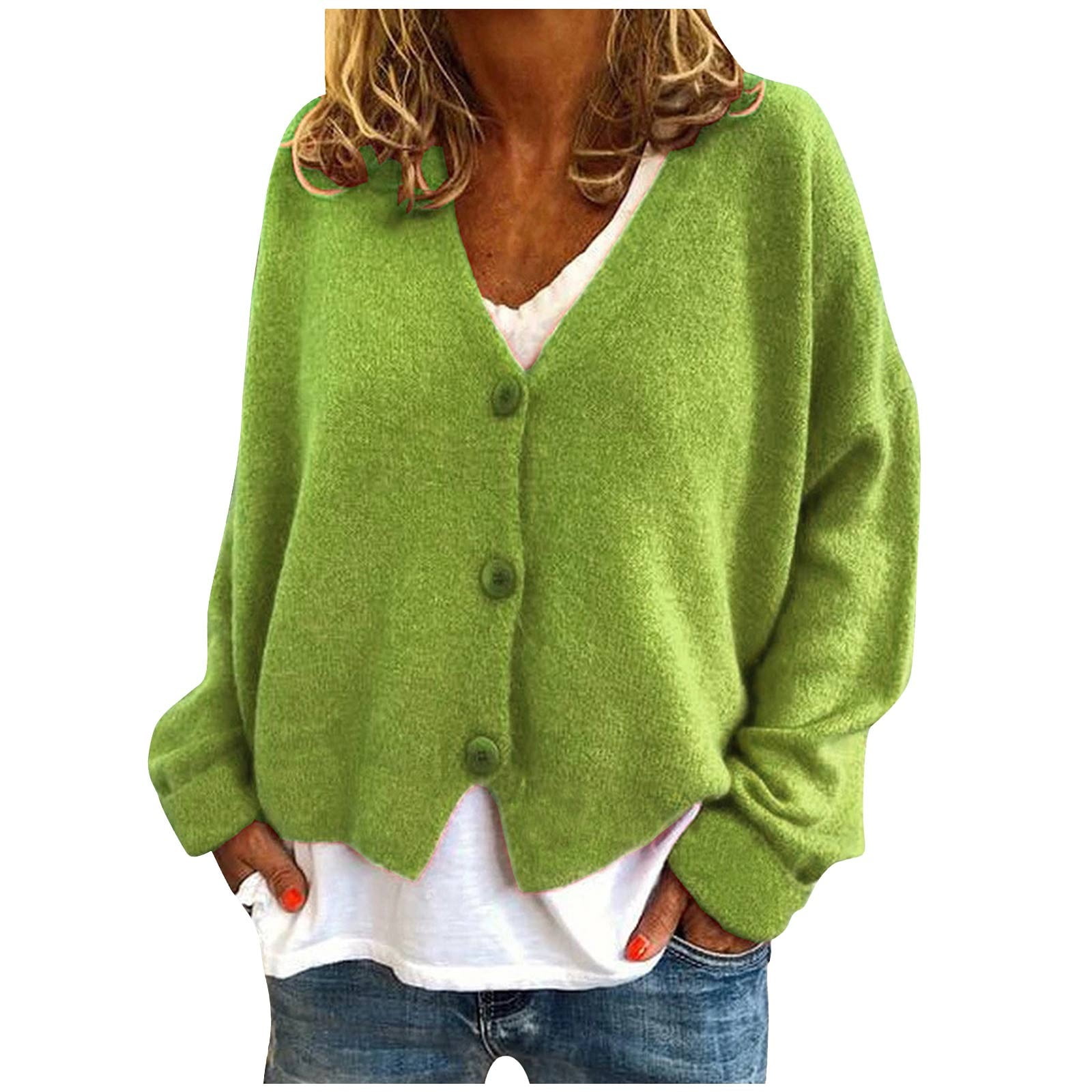 Wdfiry Cardigan Sweaters for Women Fashion Women Solid V-Neck Buttons ...