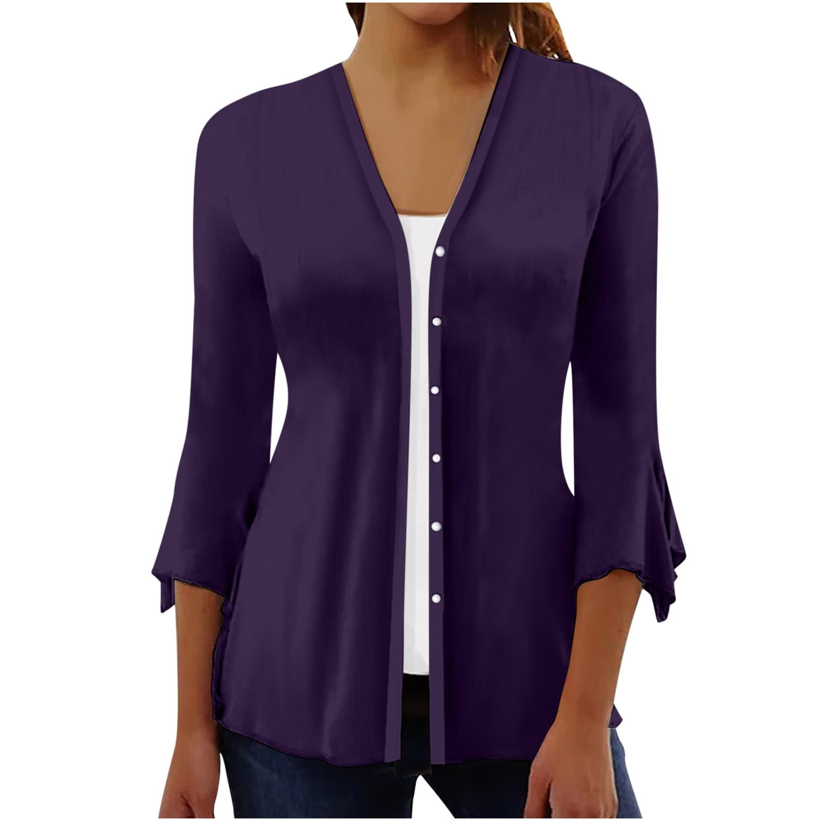 Wdfiry Cardigans for Women Fall Loose Fit 3/4 Sleeve Shawl Collar Tops ...