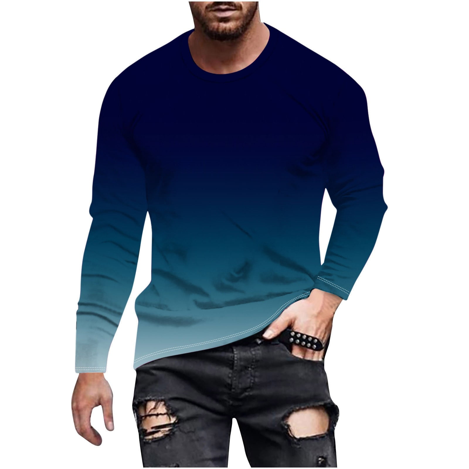 Wdfiry Long Sleeve Tee Shirts for Men Deals Clearance Men's Loose Round ...