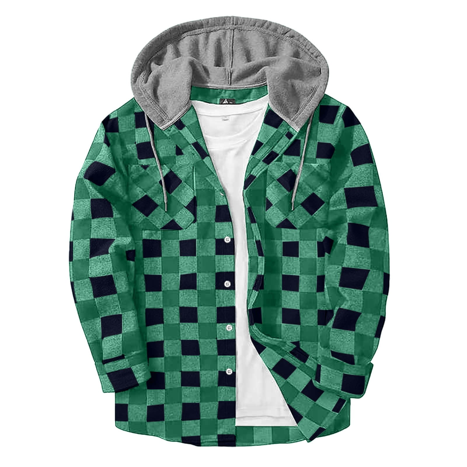 Wdfiry Men's Hoodies Coats Casual Trendy Plus Size Plaid Splicing ...
