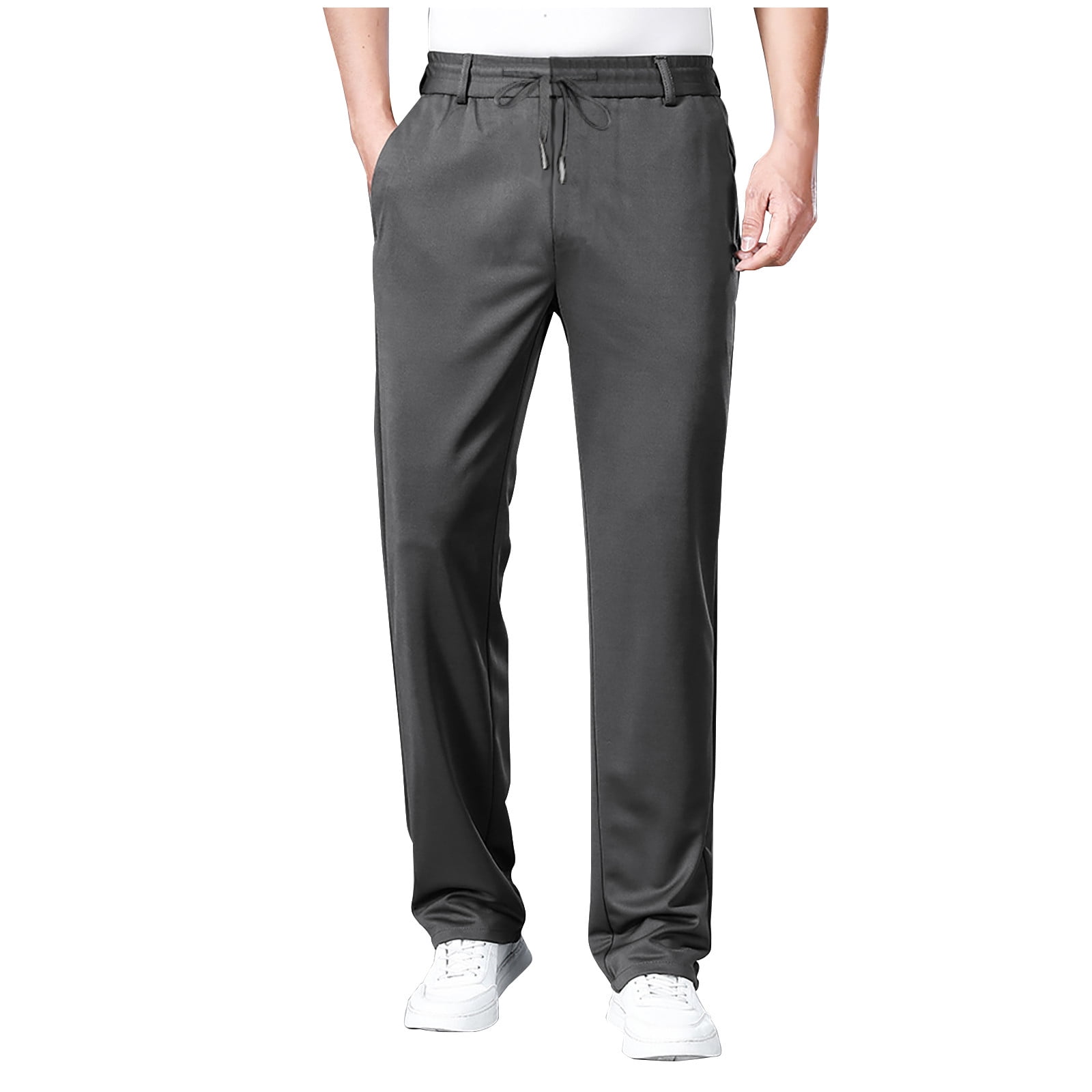 Wdfiry Men's Slacks Solid Color Elastic Waist Straight Leg Business ...