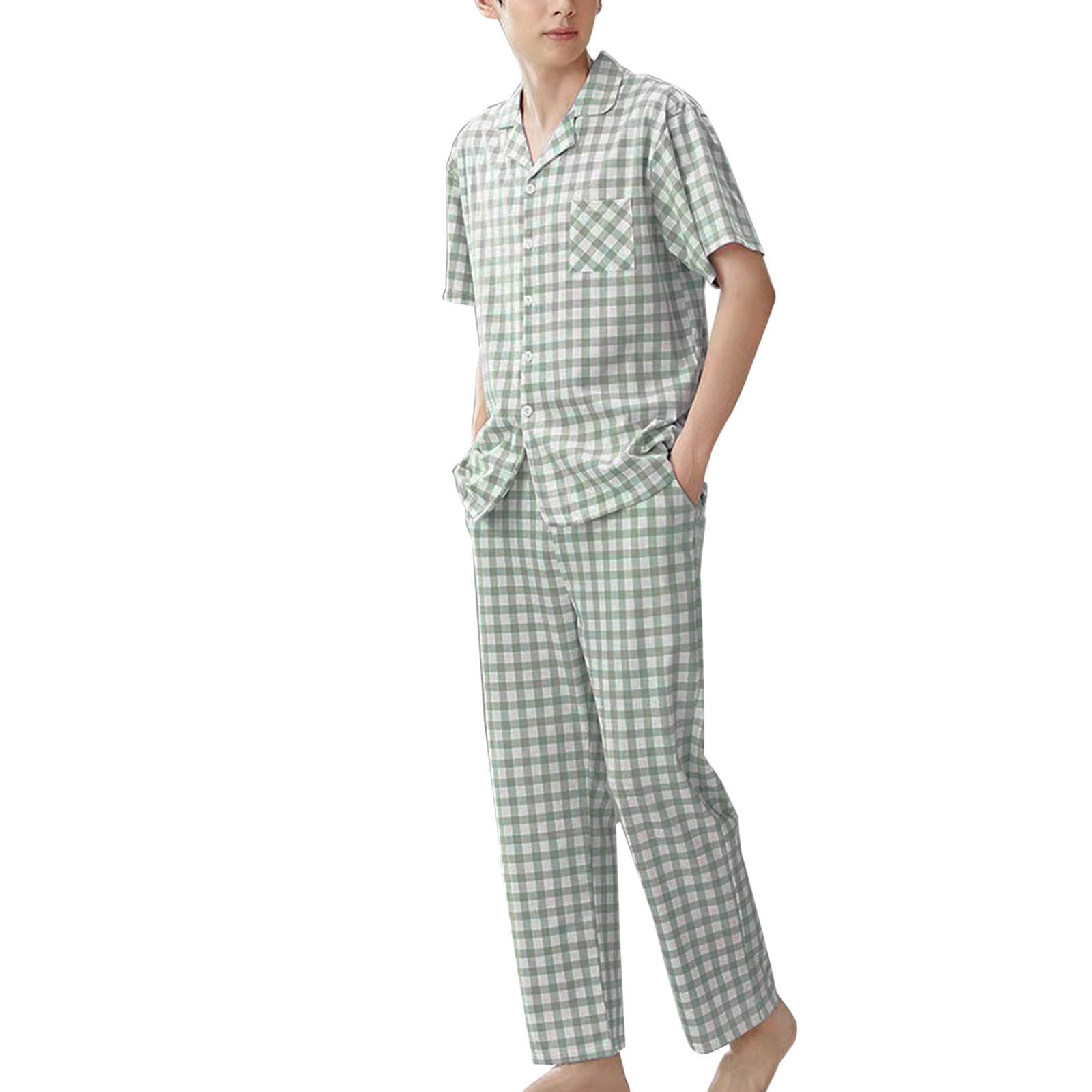 Wdfiry Mens Pajama Sets Plaid Cotton Pajamas Pjs Set Button Down Soft ...