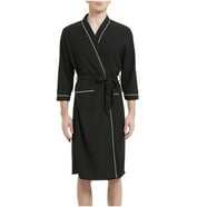 FashGudim 100% Cotton Knit Robe for Men Lightweight Summer Robes Thin Kimono Bathrobes Knee ...