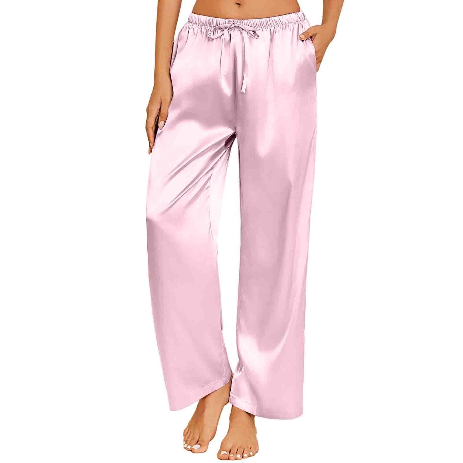 Wdfiry Women Silk Satin Pajama Pants Wide Legs Palazzo Pants Elastic ...