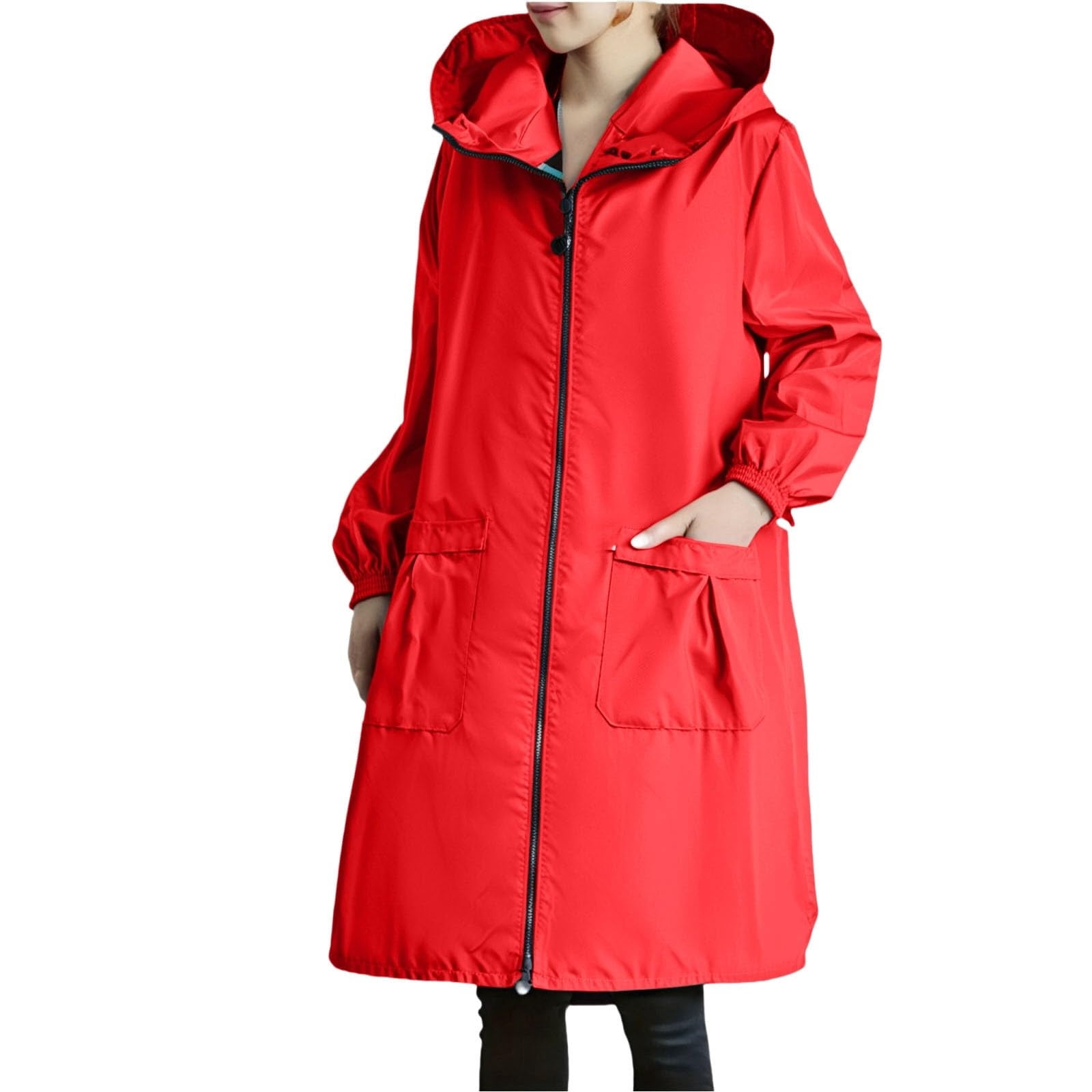 Wdfiry Women's Long Raincoat Jackets Plus Size Solid Color Winter Warm ...