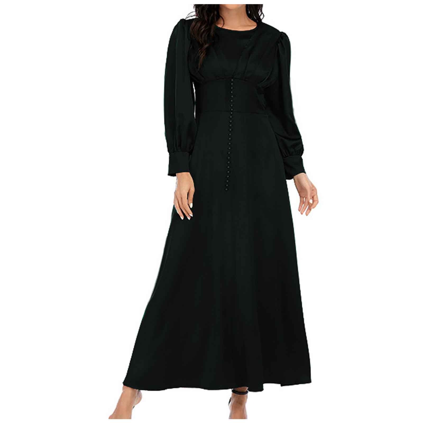 Wdfiry Women's Long Sleeve Midi Long Dress Wrap Round Neck Tiered Fall ...