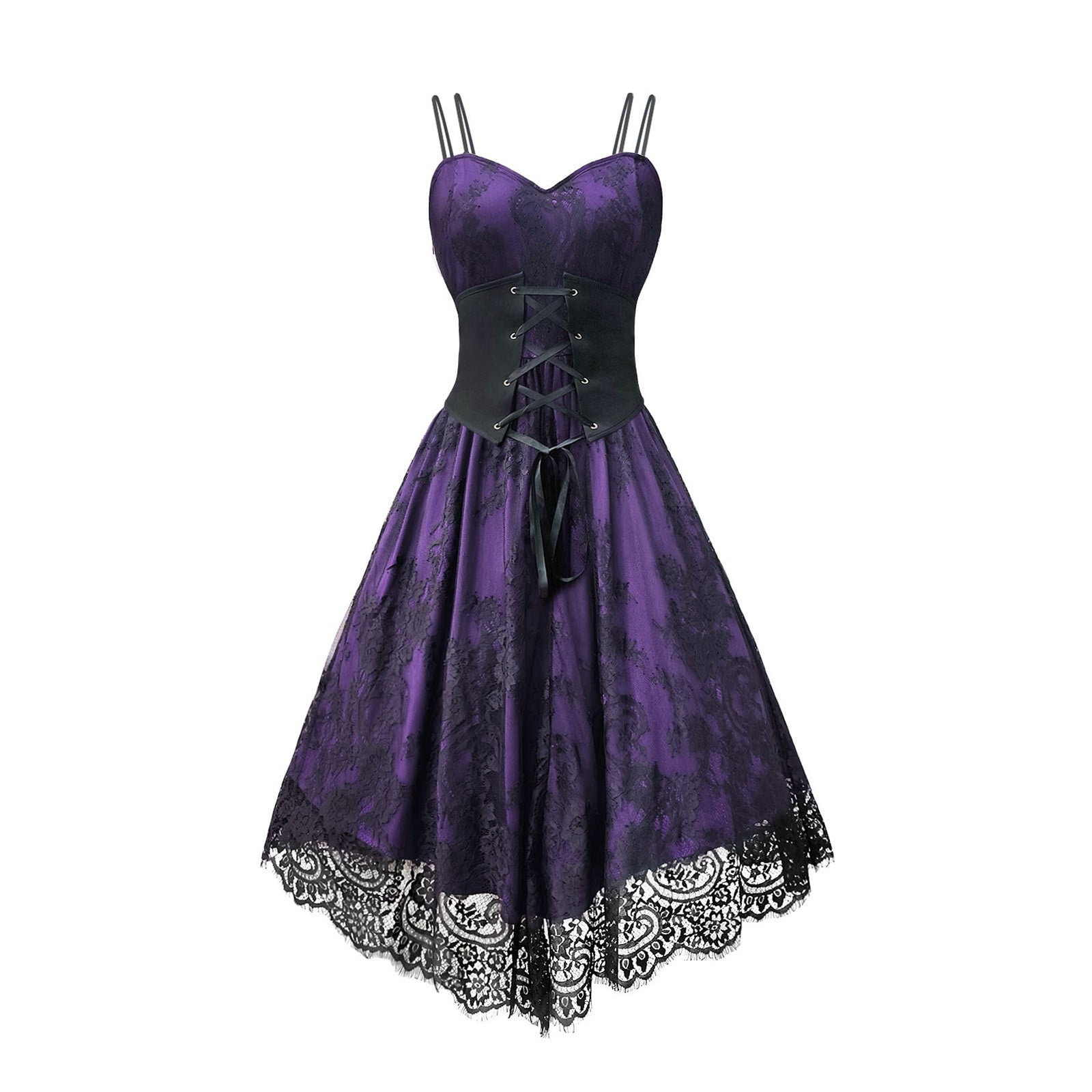 Wdfiry Women's Sling Gothic Dress Lace Cocktail Vintage Steampunk Goth ...