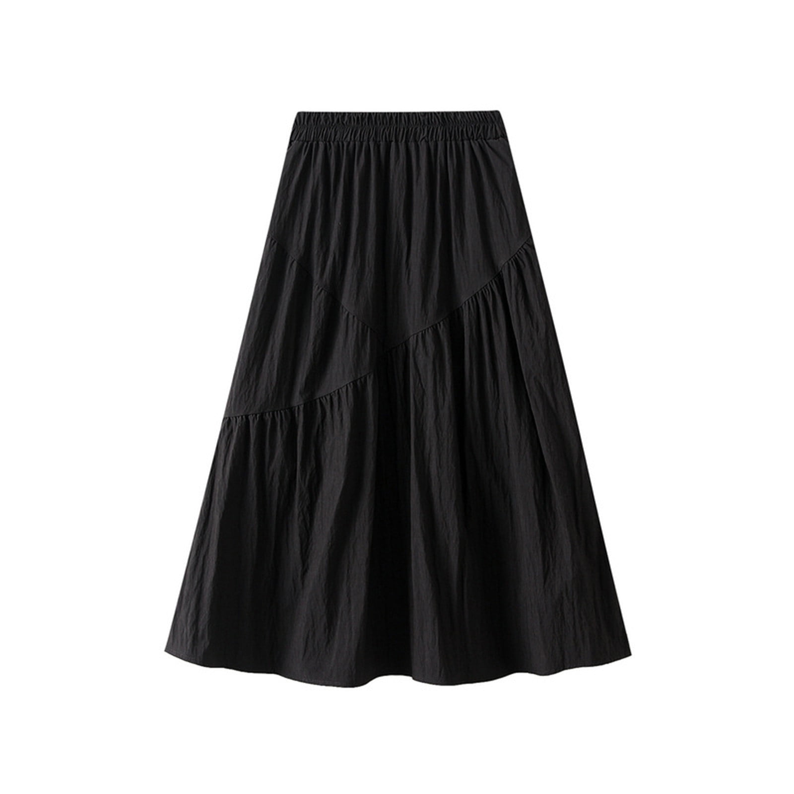 Wdfiry Womens A-Line Midi Skirts Solid Color Casual Pleated Medium ...