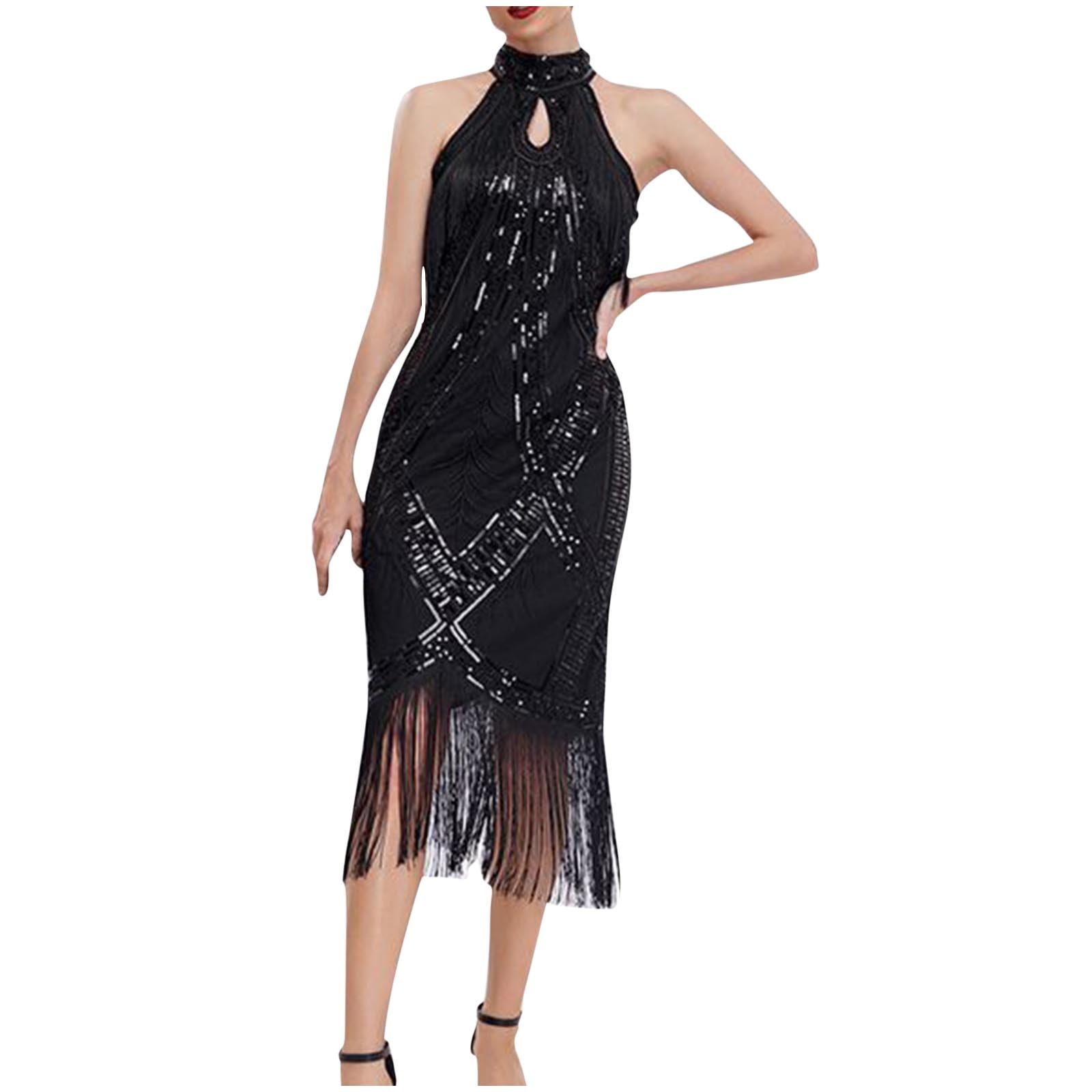 Wdfiry Womens Dresses Women's Vintage 1920s Sequin Beaded Tassels Party ...
