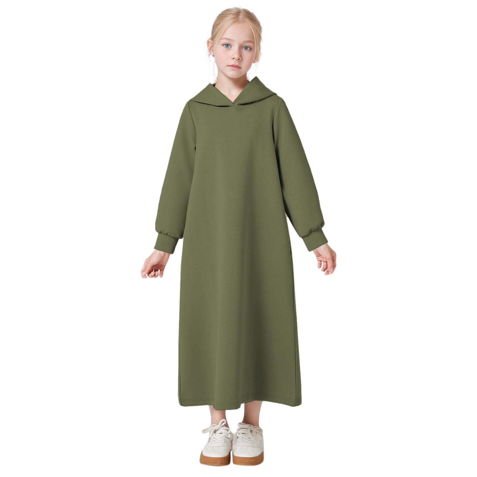 Wdgfv Girls' Fleece Coat Arabic Thobe Kaftan Robe Long Sleeve Hooded ...
