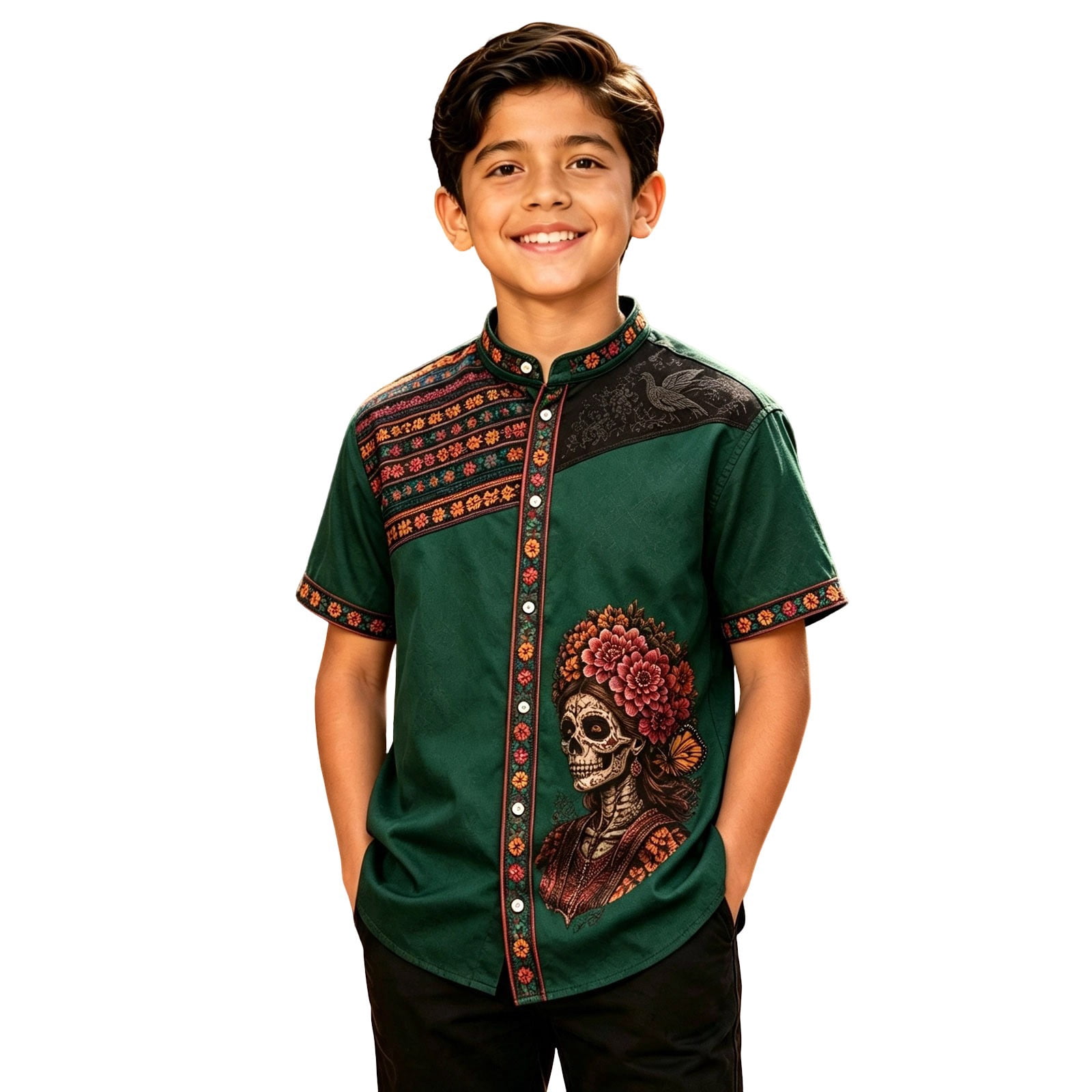 Wdgfv Kids Halloween Day of the Dead Boys Shirt, Burgundy Short Sleeve ...