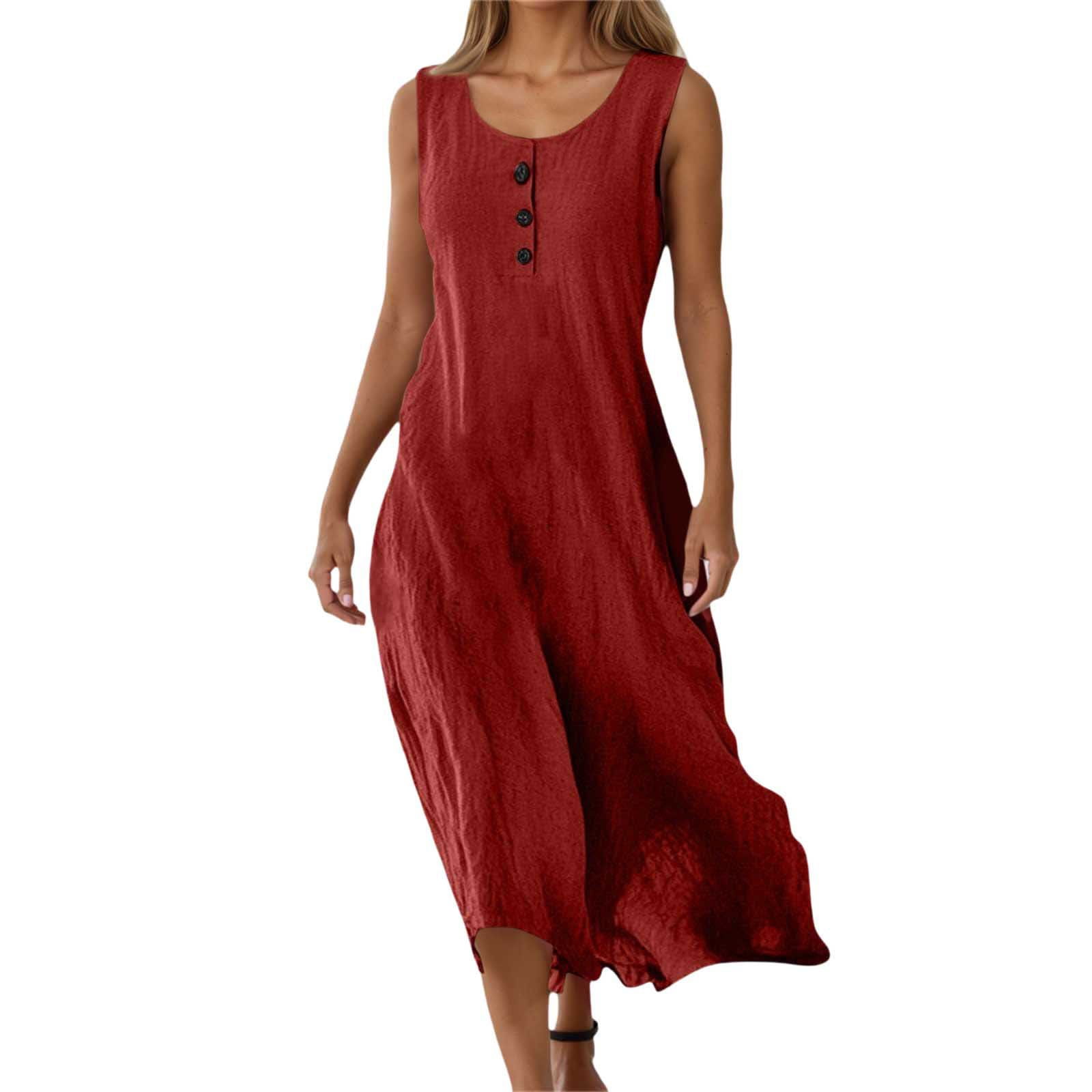 Wdgfv Linen Dresses for Women 2025 Summer Beach Sleeveless Flowy Loose ...
