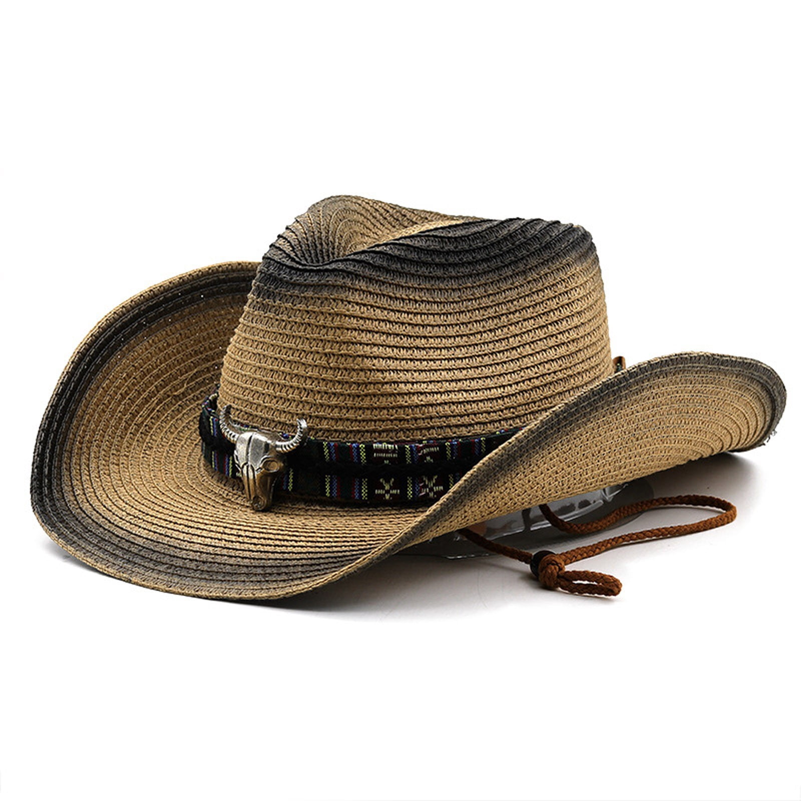 Wdgfv Straw Cowboy Cowgirl Hat Wide Brim Woven Western Cap UPF 50 ...
