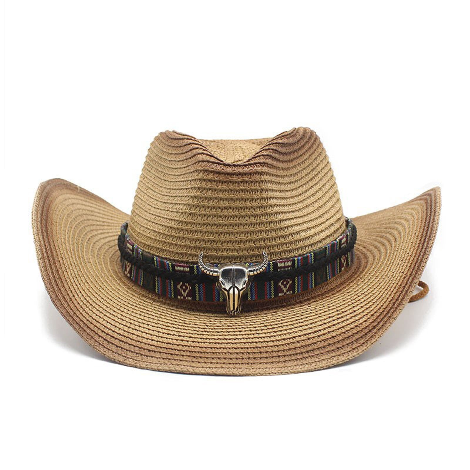 Wdgfv Straw Cowboy Cowgirl Hat Wide Brim Woven Western Cap UPF 50 ...