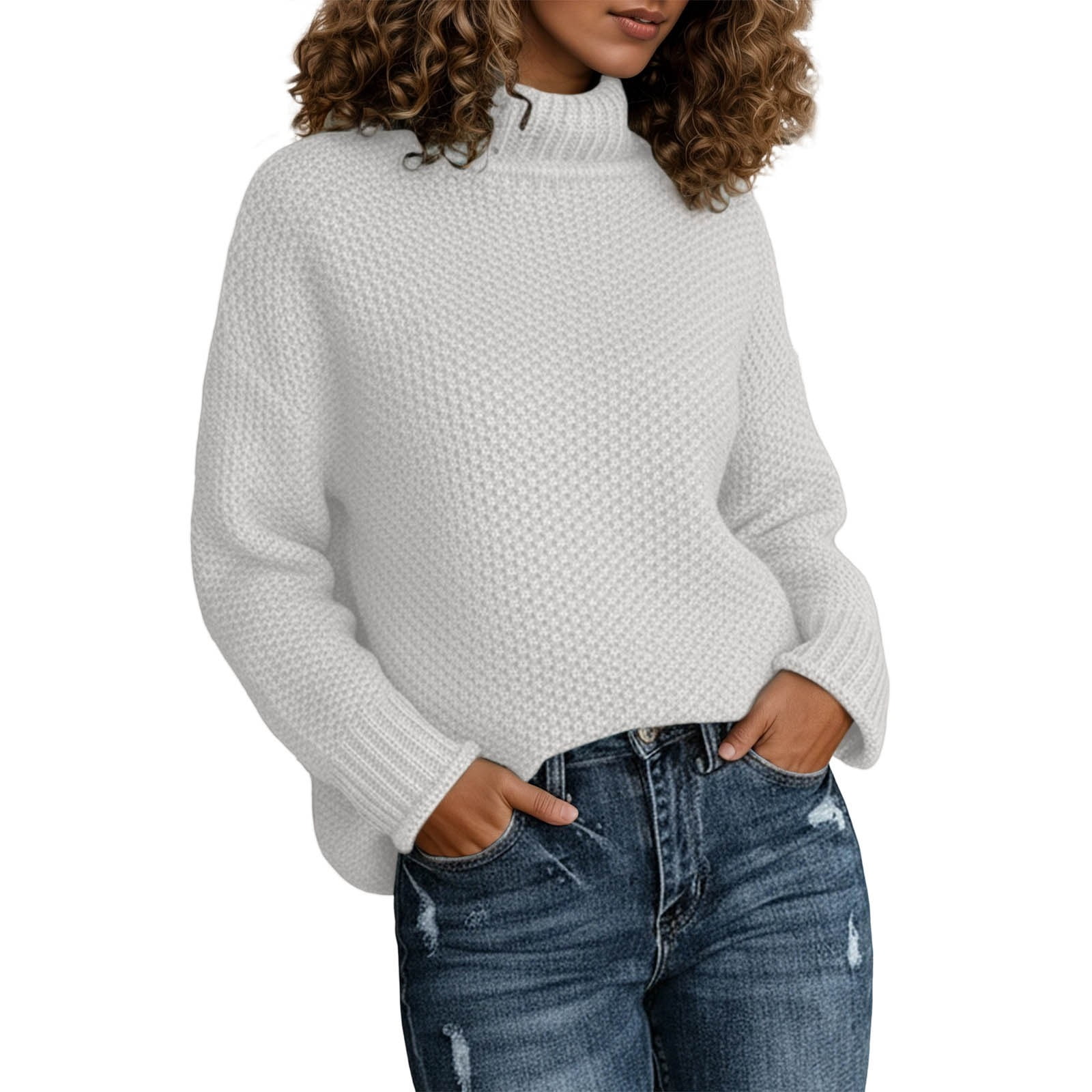 Wdgfv Warm Pullover Sweater Women Elegant Winter High Neck Knitted ...