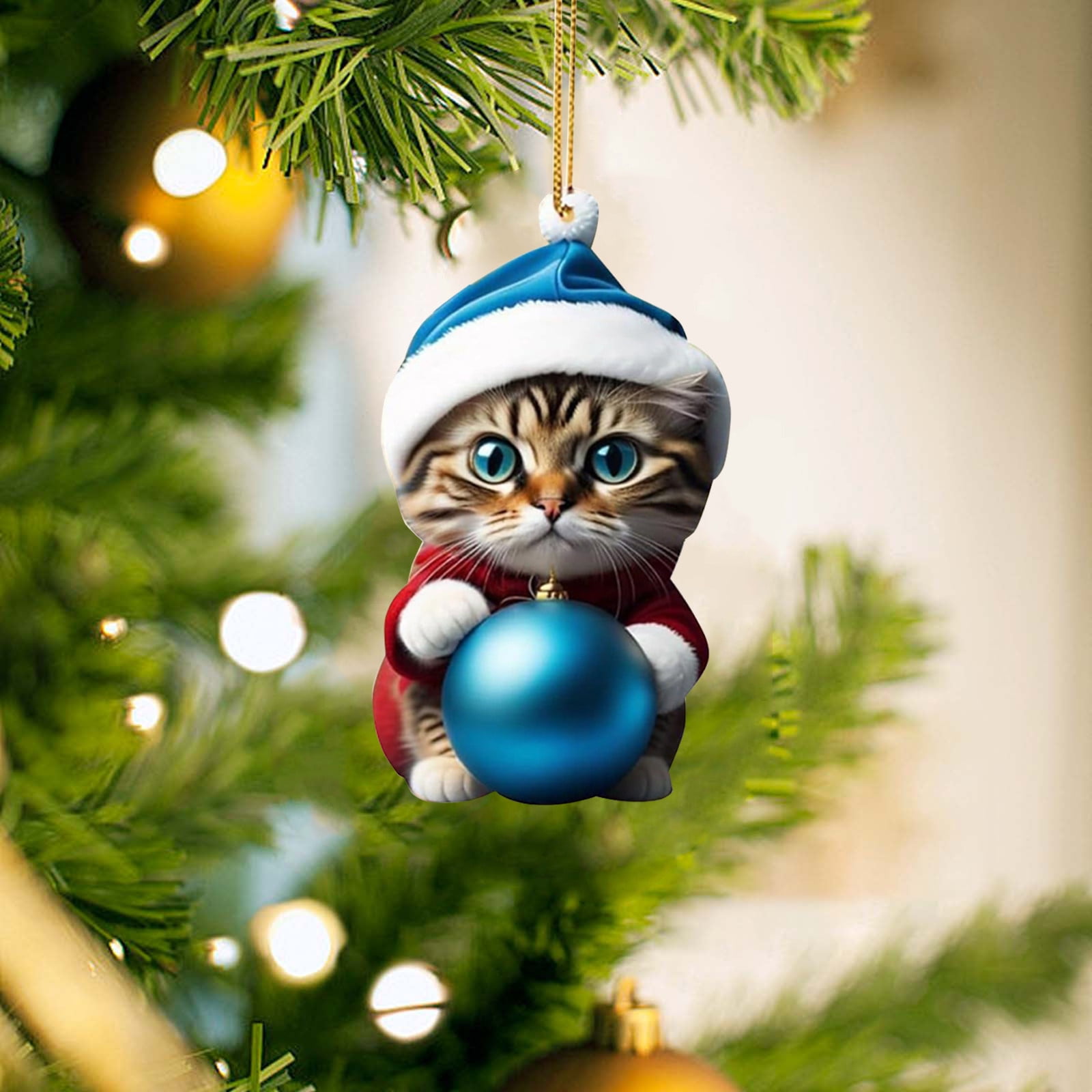 Wdhugt 2024 Cat Ornament for Christmas Tree - Santa Hat Cat with Ball ...