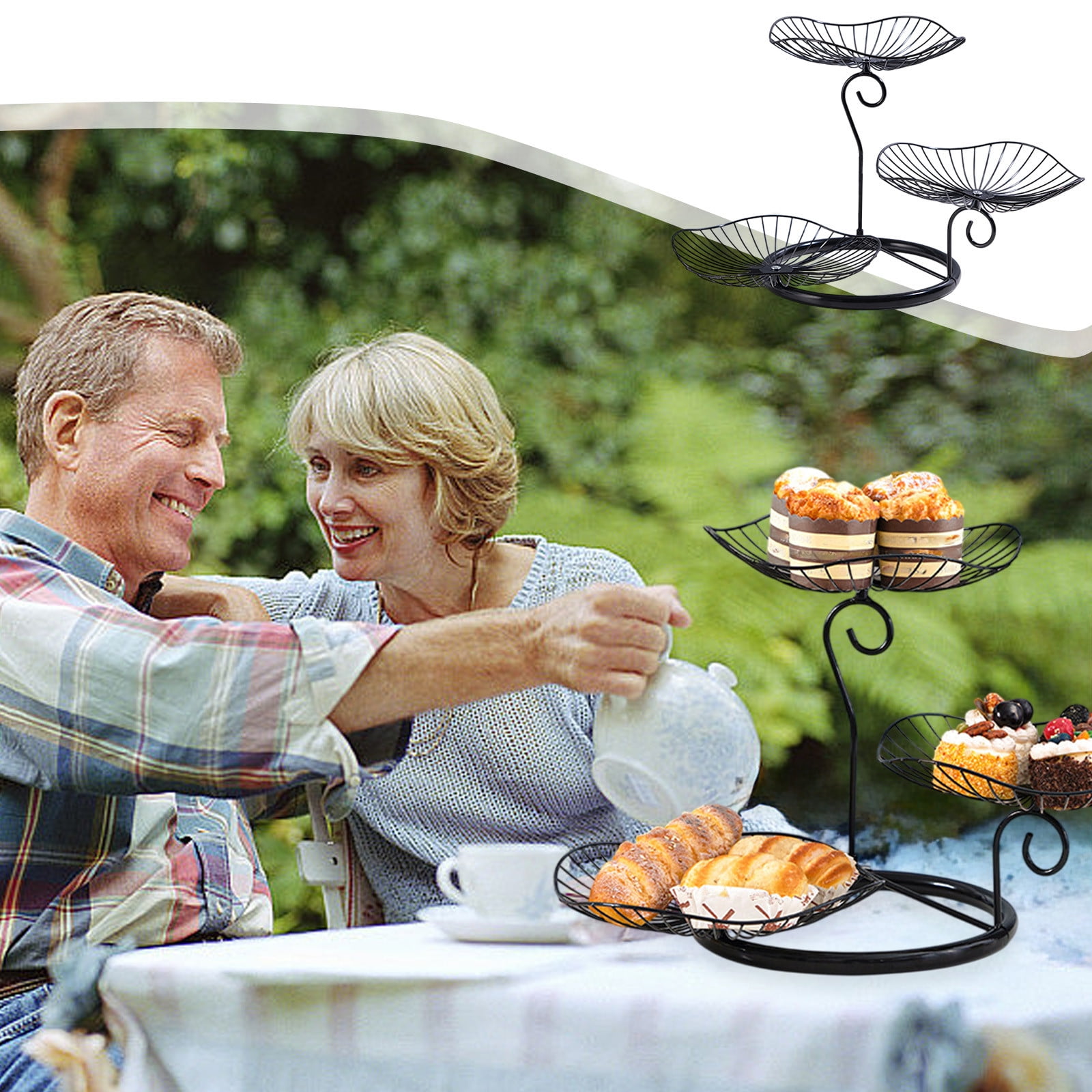 Wdhugt 3 Tier Fruit Basket Stand Decorative Iron Fruit Bowl Metal Wire ...