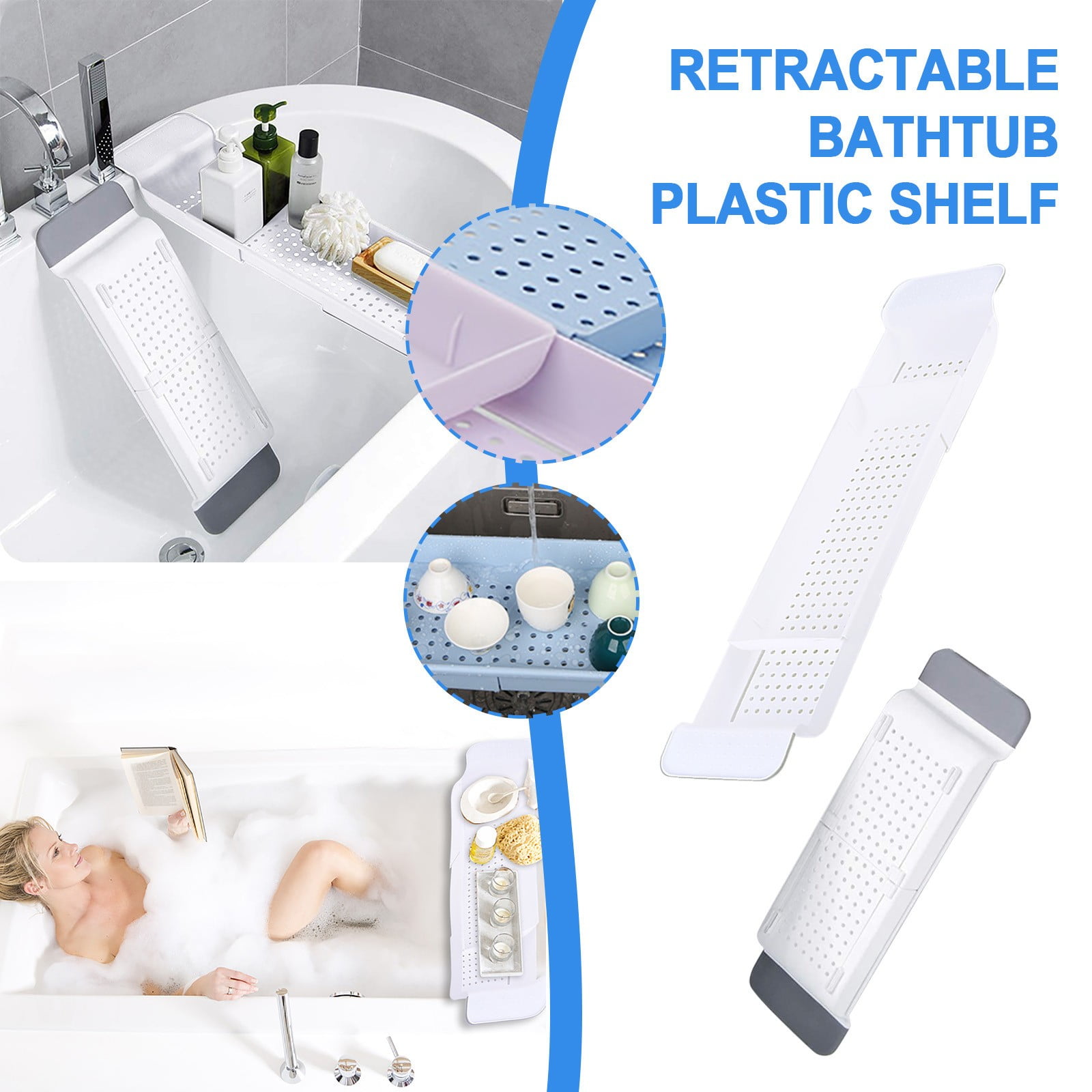 Wdhugt Bath Tub Table Expandable Drain Bath Shelf Caddy Tray ...