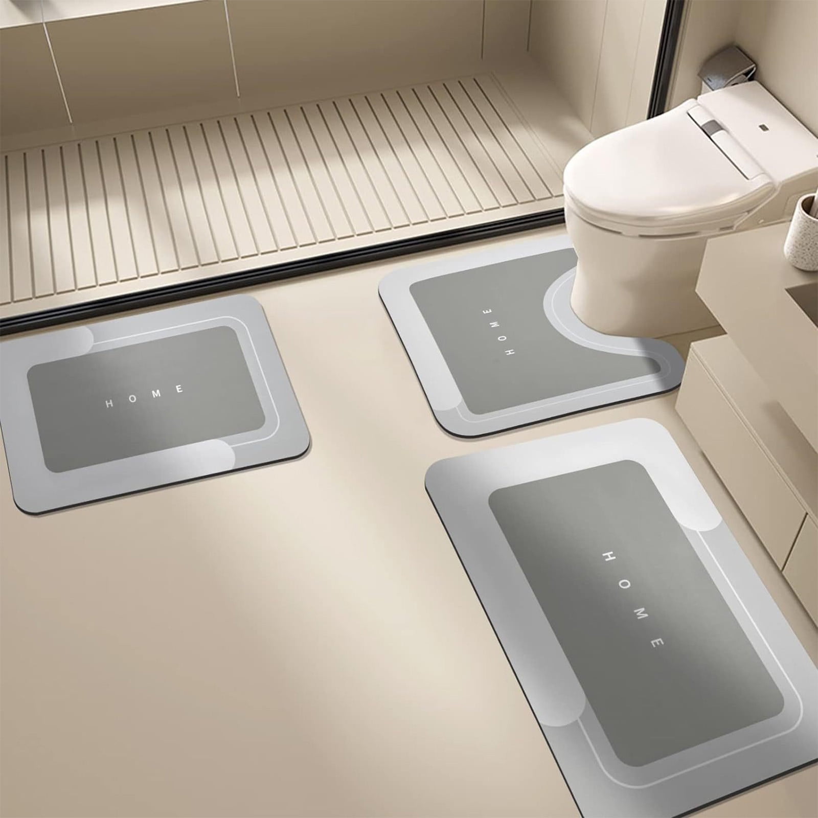 Wdhugt Bathroom Rugs Sets 3 Piece Silicone Magic Bath Mat Curved Shower ...