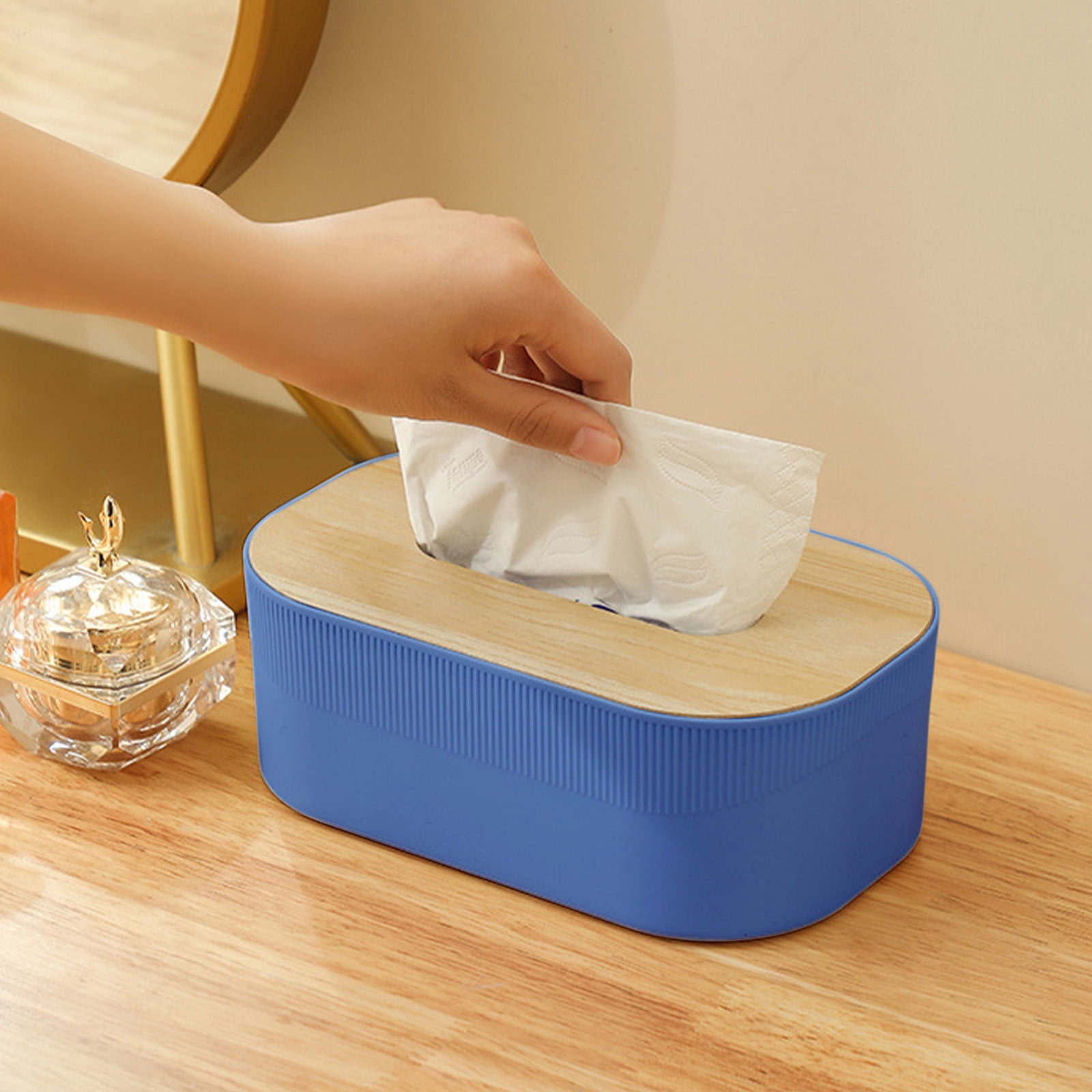 Wdhugt Blue Blue Wood Grain Paper Towel Holder Countertop Tissue Box ...
