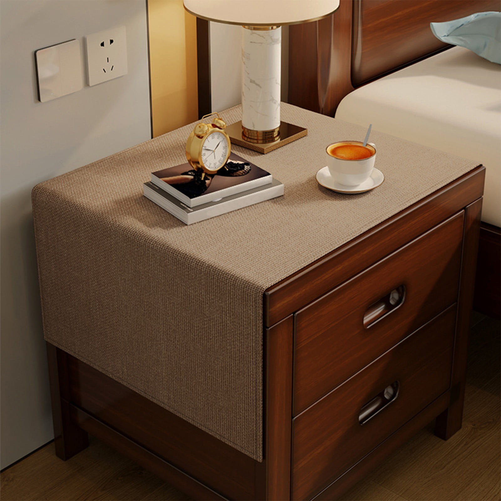 Wdhugt Brown Bedside Table Cover Brown Color Waterproof Cloth Protector ...
