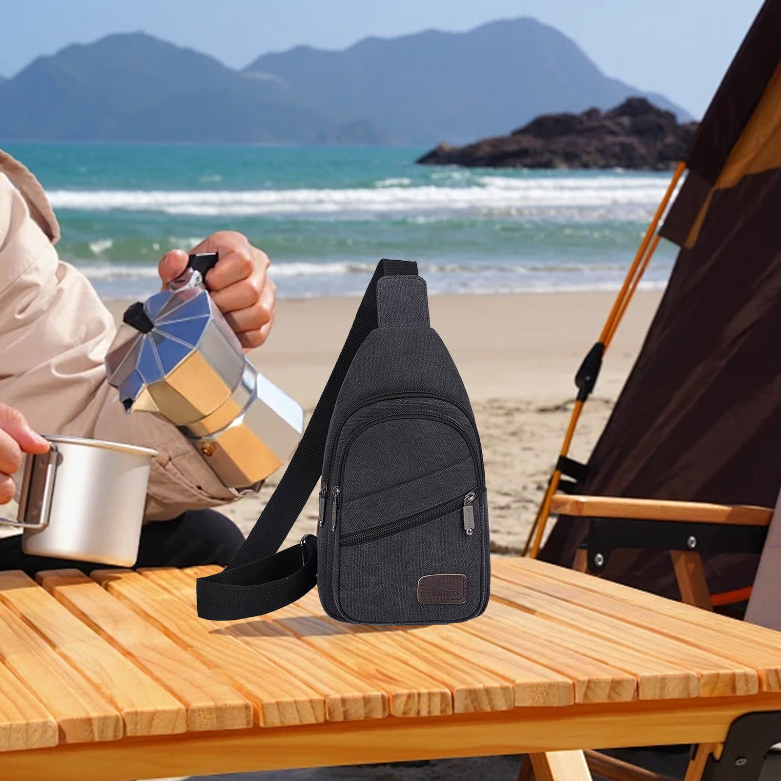 Wdhugt Canvas Wearable Slanting Chest Bag Multi-Layer Multi-Pocket ...