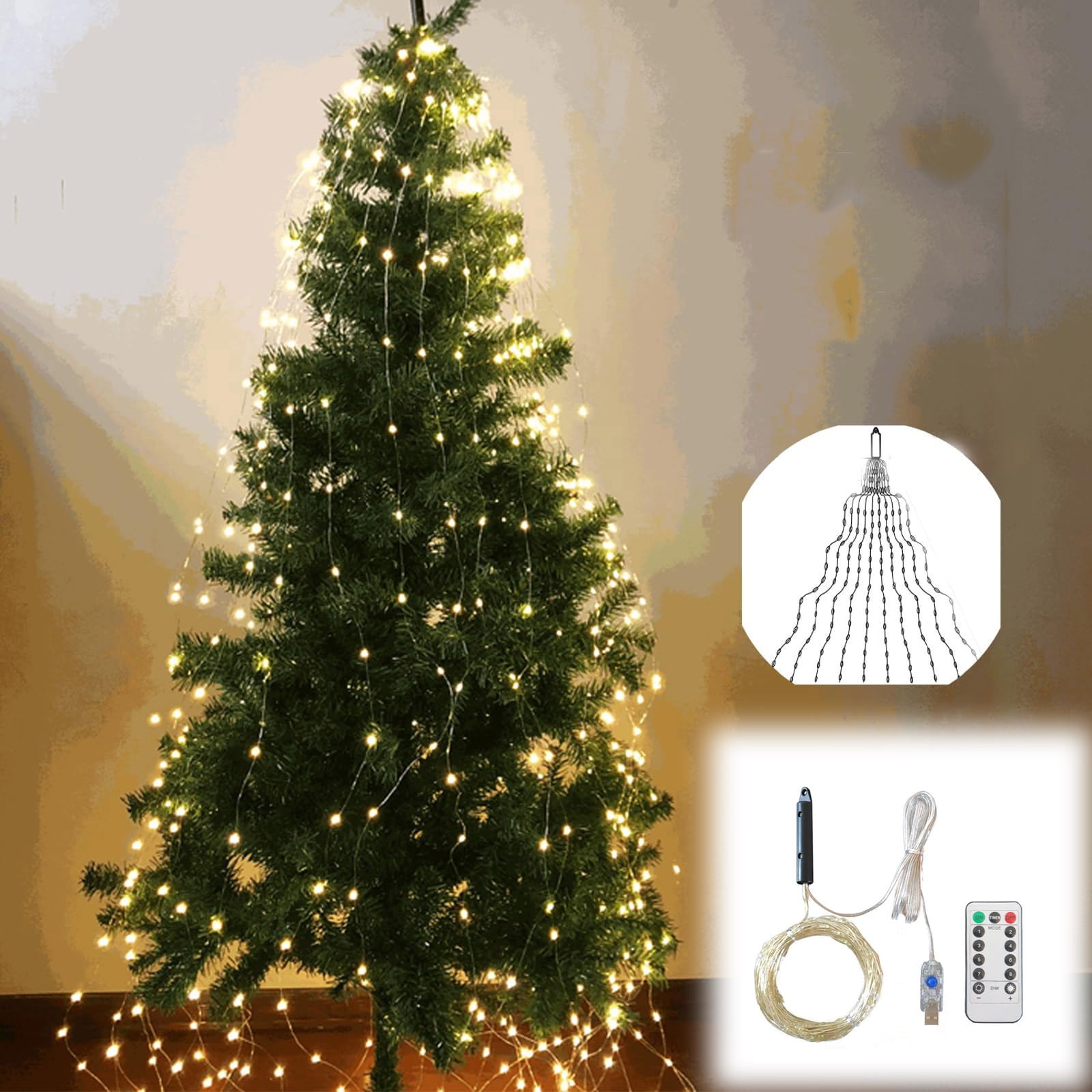 Wdhugt Cascading Twinkle Lights for Christmas Tree, Halo Cascading ...